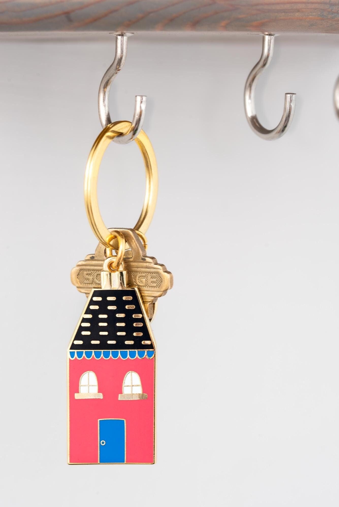 House Keychain Little Pink House Keyring House Keyring Gold Keychain ...