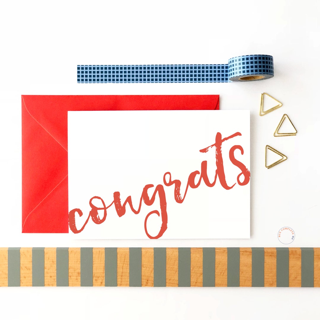 Congrats, Red Calligraphy Congratulations Card,red Congratulations Card ...