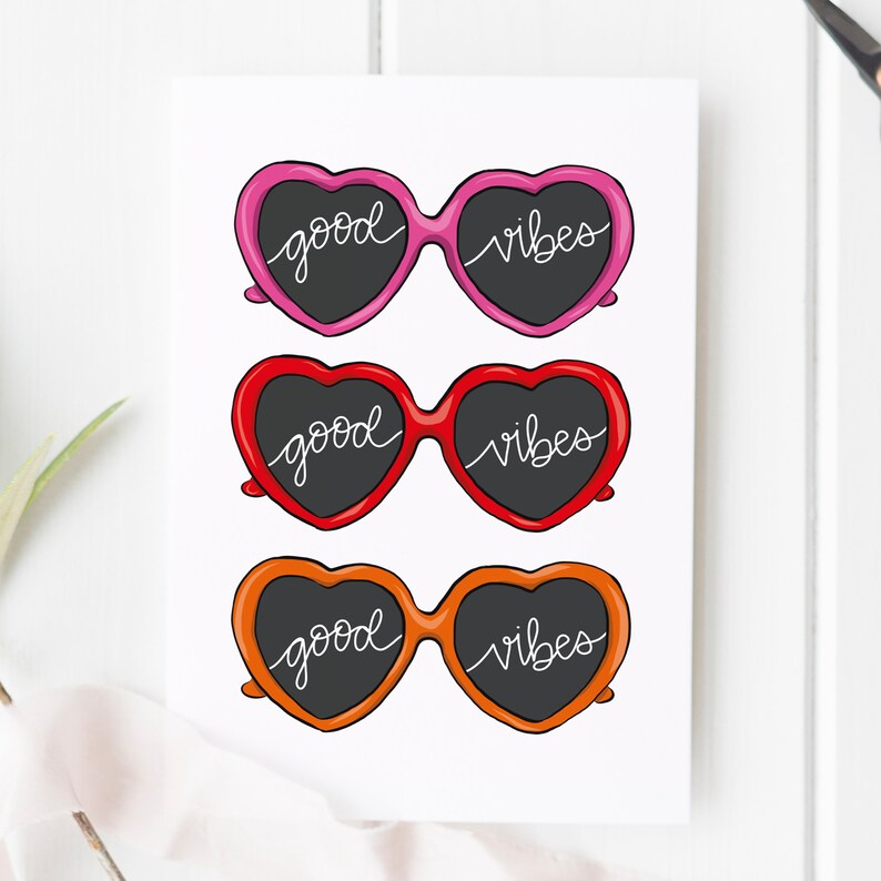 Good Vibes Heart Sunglasses Card - Friendship Support Card - Etsy