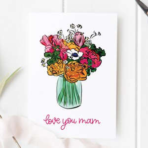 Love You Mam Card Floral Mother's Day Card Card for Mam Mam Birthday ...