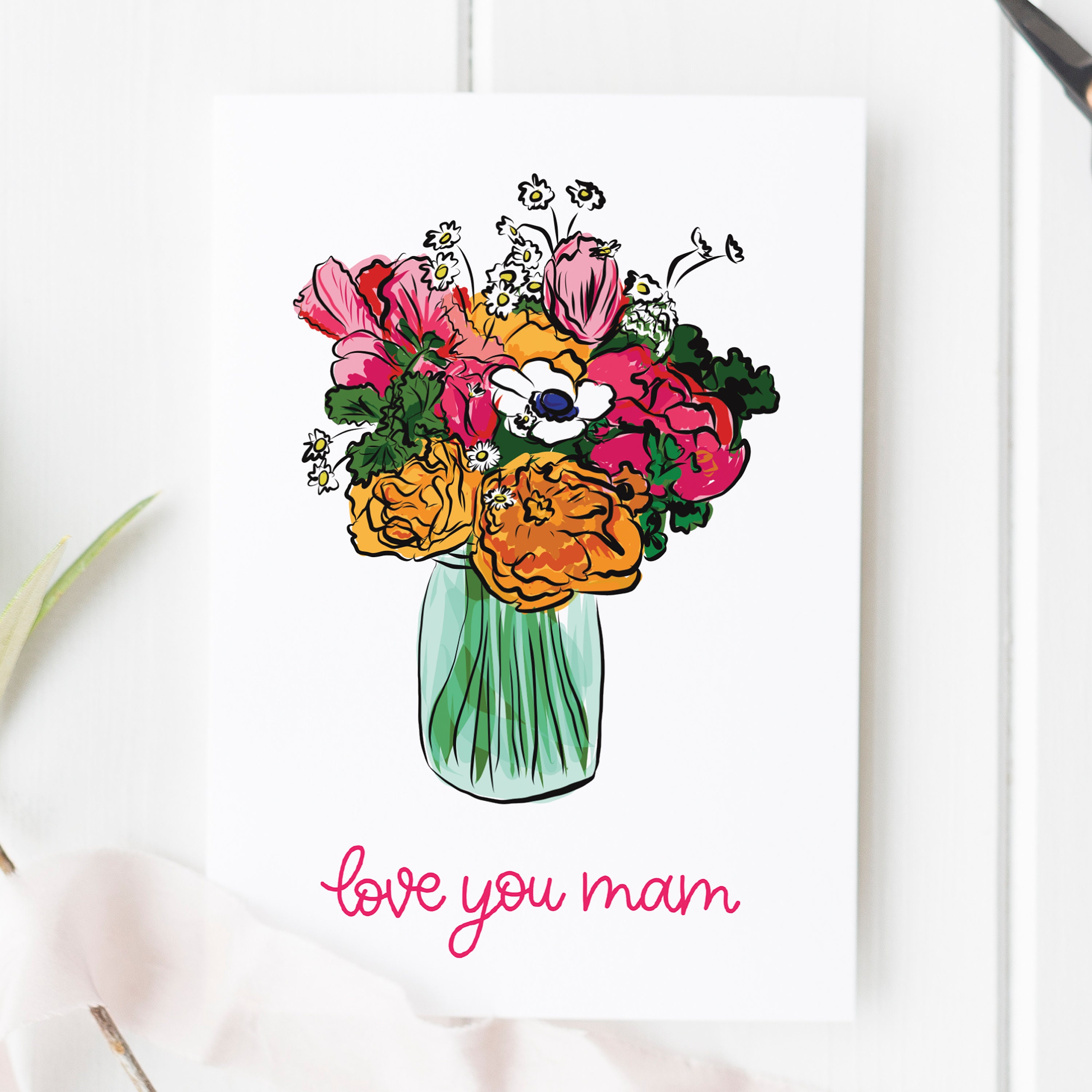 Love You Mam Card Floral Mother's Day Card Card for Mam Mam Birthday ...