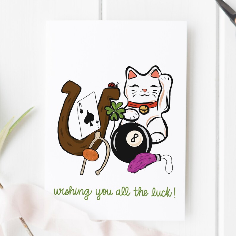 Wishing You All the Luck Good Luck Card Illustrated Card Funny | Etsy