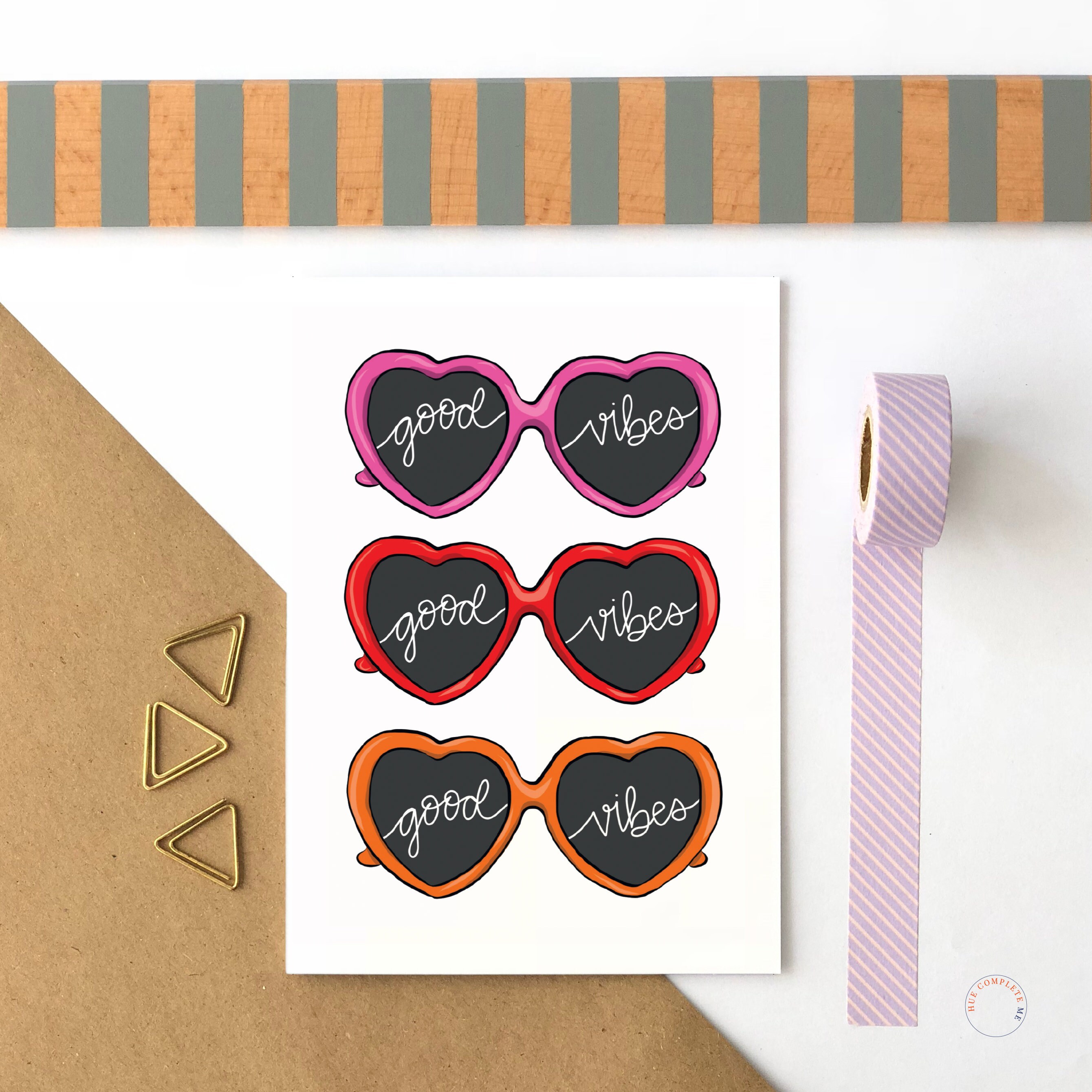 Good Vibes Heart Sunglasses Card - Friendship Support Card - Etsy