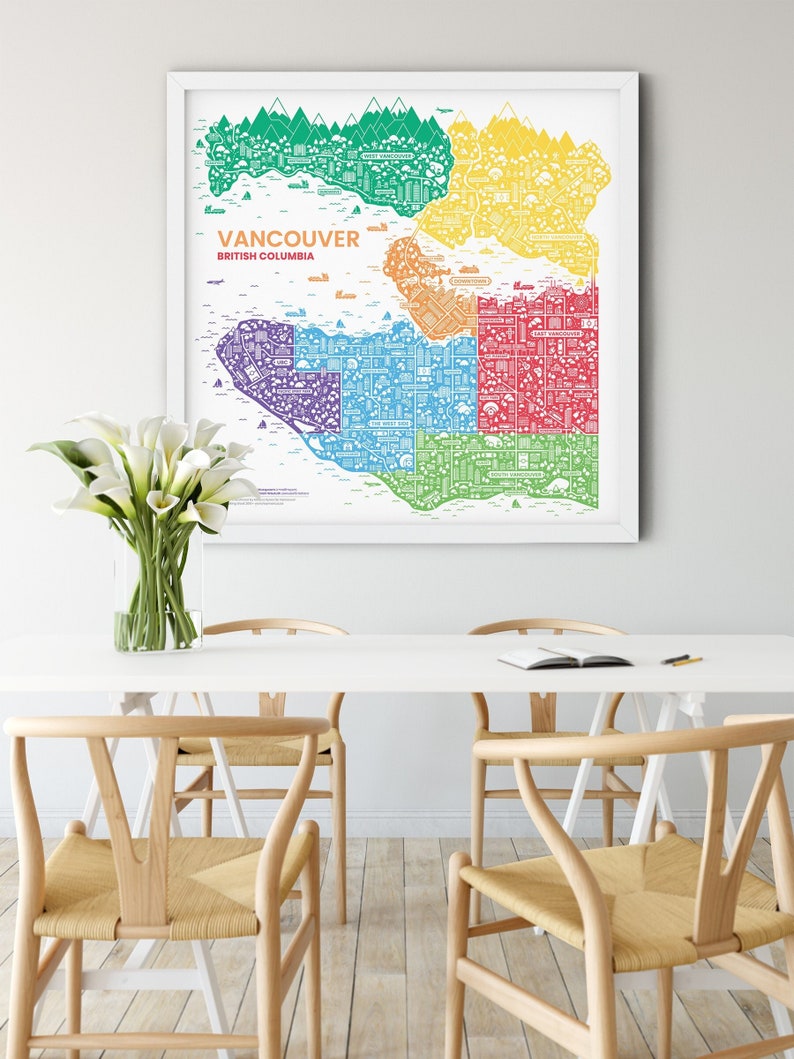 Mapa del vecindario de Vancouver Póster - Etsy México