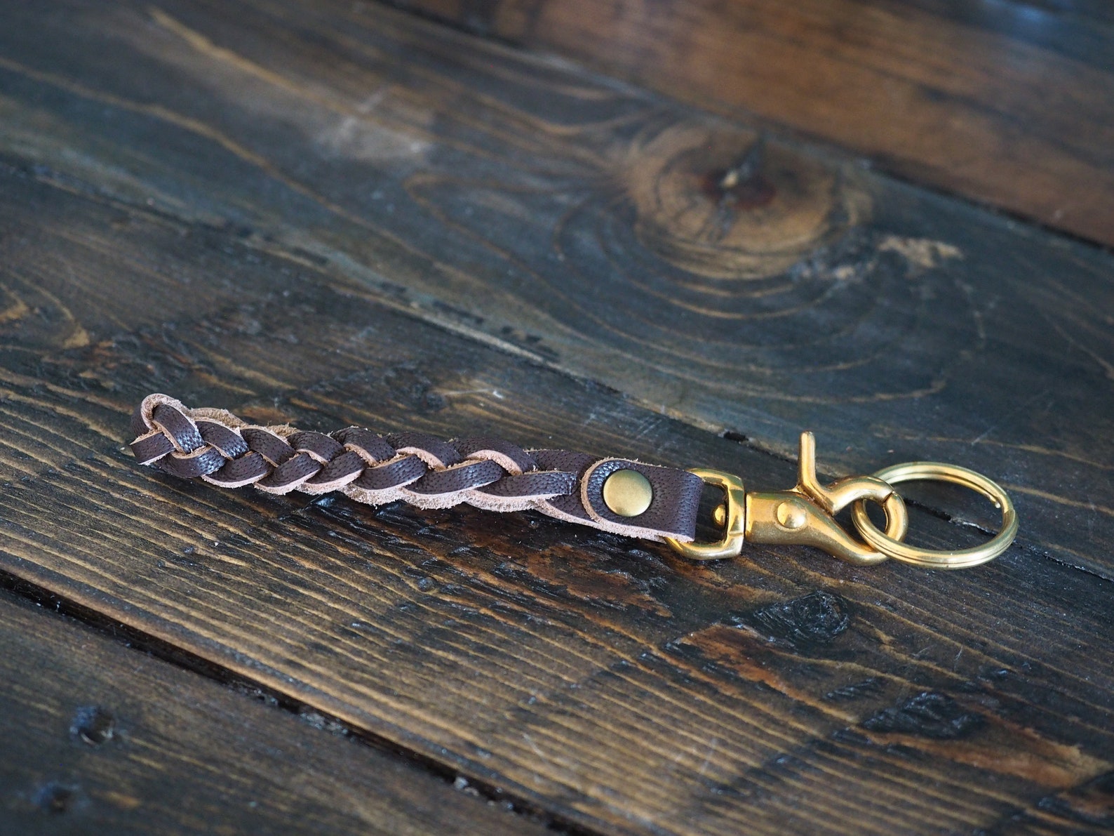 Braided Leather Keychain, Leather Braid Key Fob, Mens Key Ring W/ Brass ...