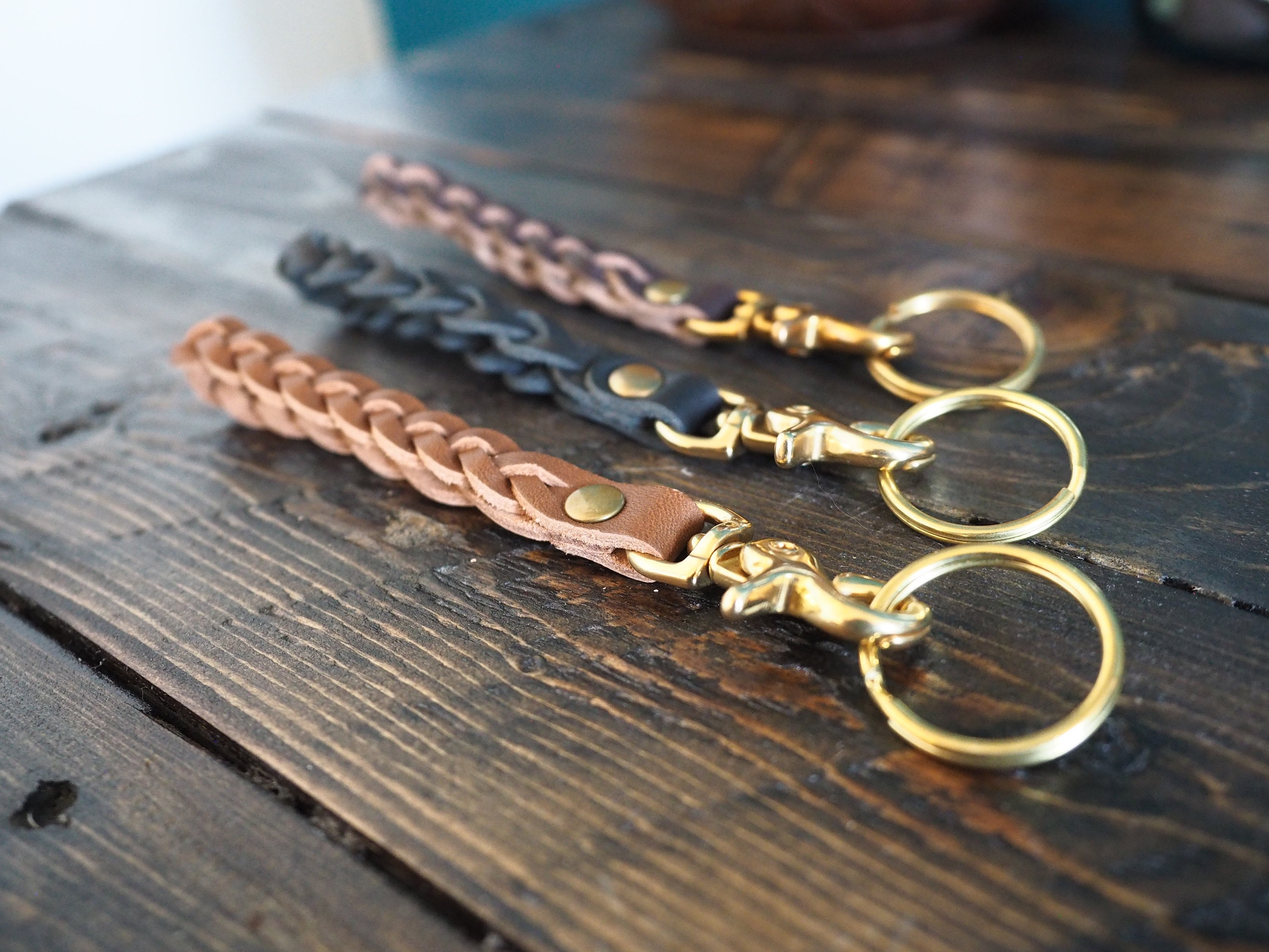 Braided Leather Keychain Leather Braid Key Fob Mens Key Ring - Etsy