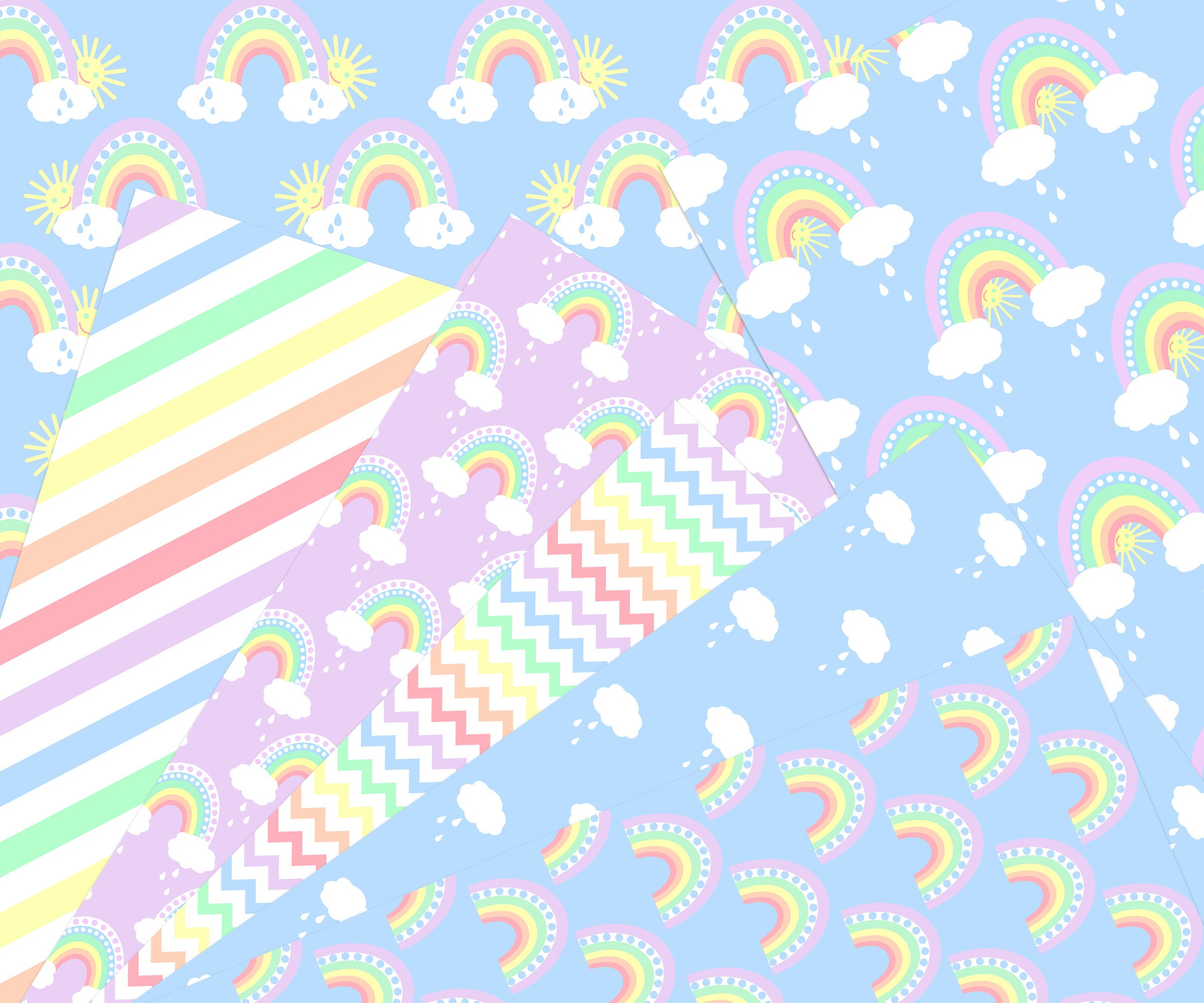 Pastel Rainbow Digital Paper Set Pastel Colors Rainbow Lines | Etsy