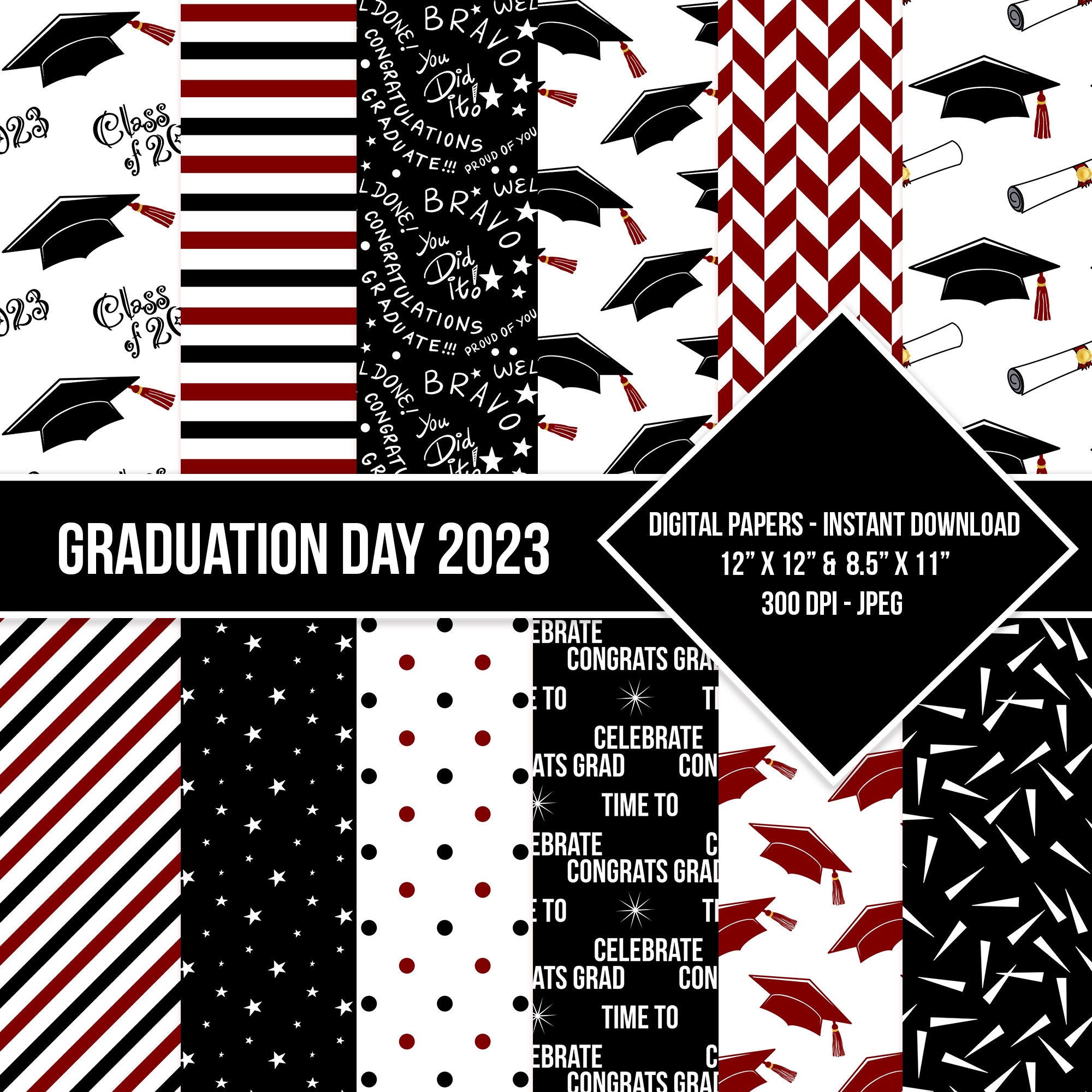Graduation Day Digital Paper Seamless Pattern Class of 2023 - Etsy
