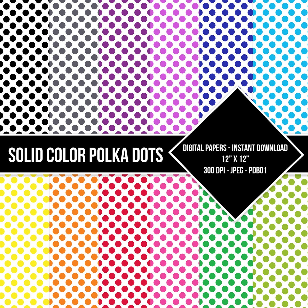Solid Color Polka Dots Digital Paper Rainbow Polka Dots Seamless Dot ...