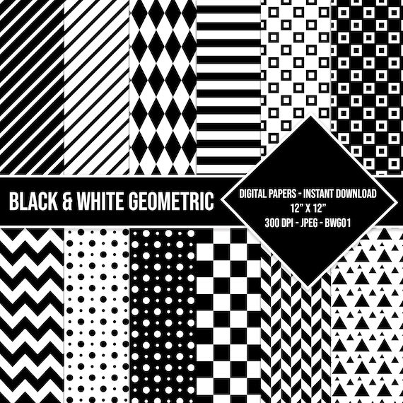 Black & White Digital Paper Seamless Pattern Basic Digital | Etsy