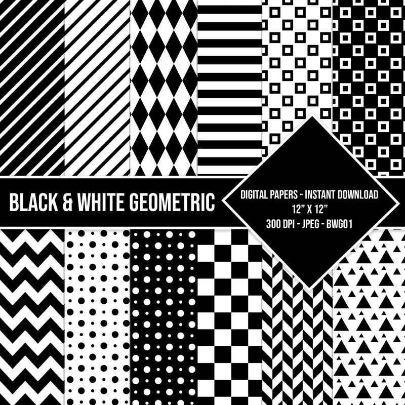 Digital Paper Black and White - Etsy