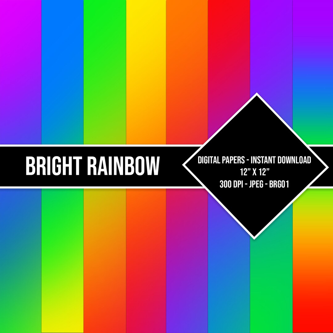 Bright Rainbow Digital Paper Pack, Rainbow Pattern, Rainbow Background ...