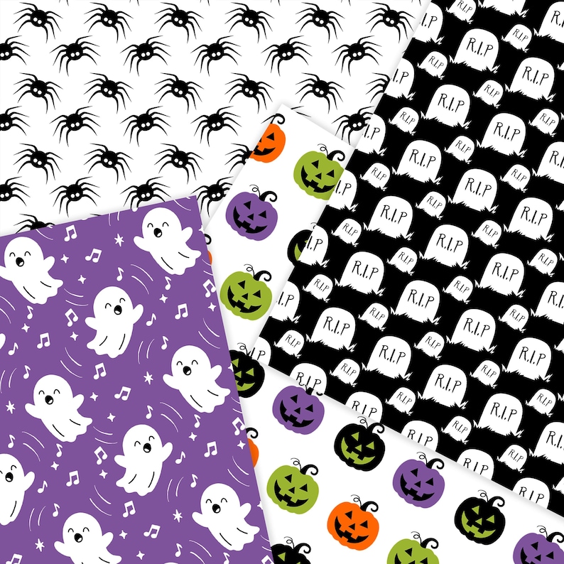 Boo Halloween Digital Papers Spooky Wheee Ghost Pumpkin Seamless ...