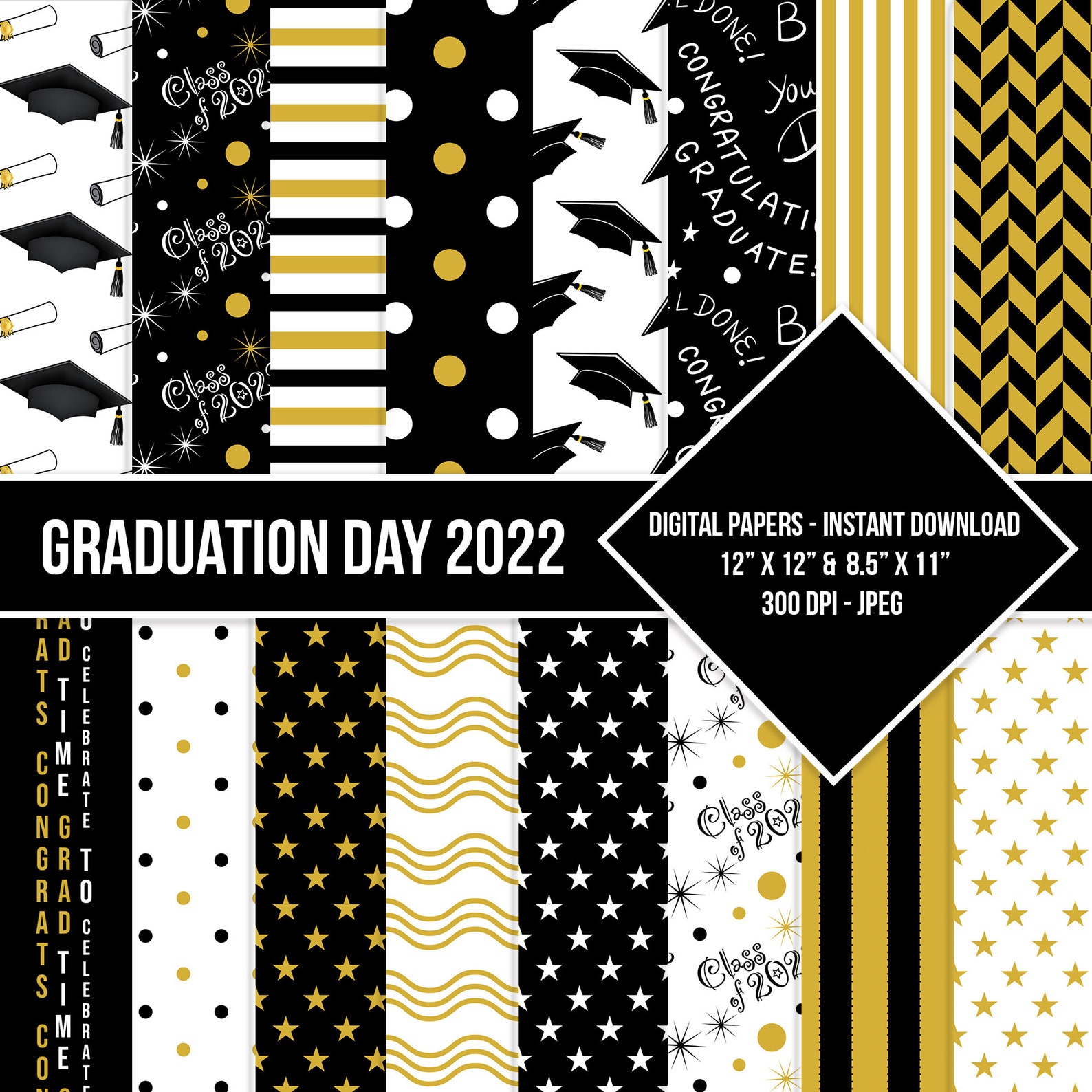 Graduation Day Digital Paper Seamless Pattern Class of 2022 - Etsy
