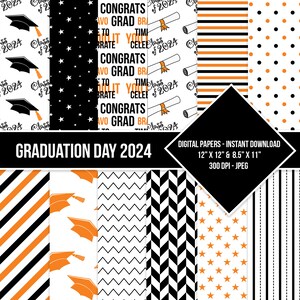 Graduation Day Digital Paper Seamless Pattern Class of 2024 Orange ...