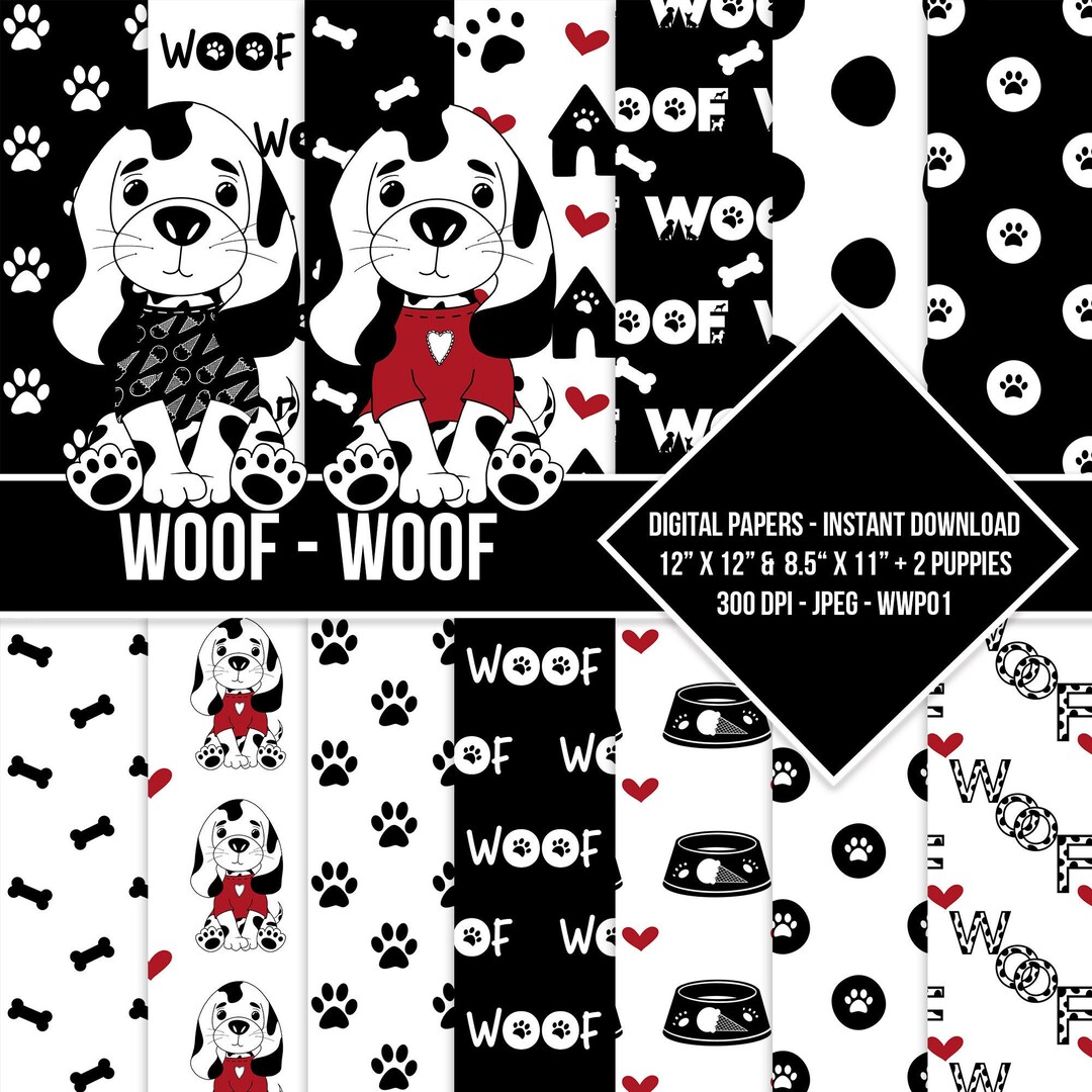 Paw Prints Digital Paper Pack Puppy Dog Seamless Pattern Black - Etsy