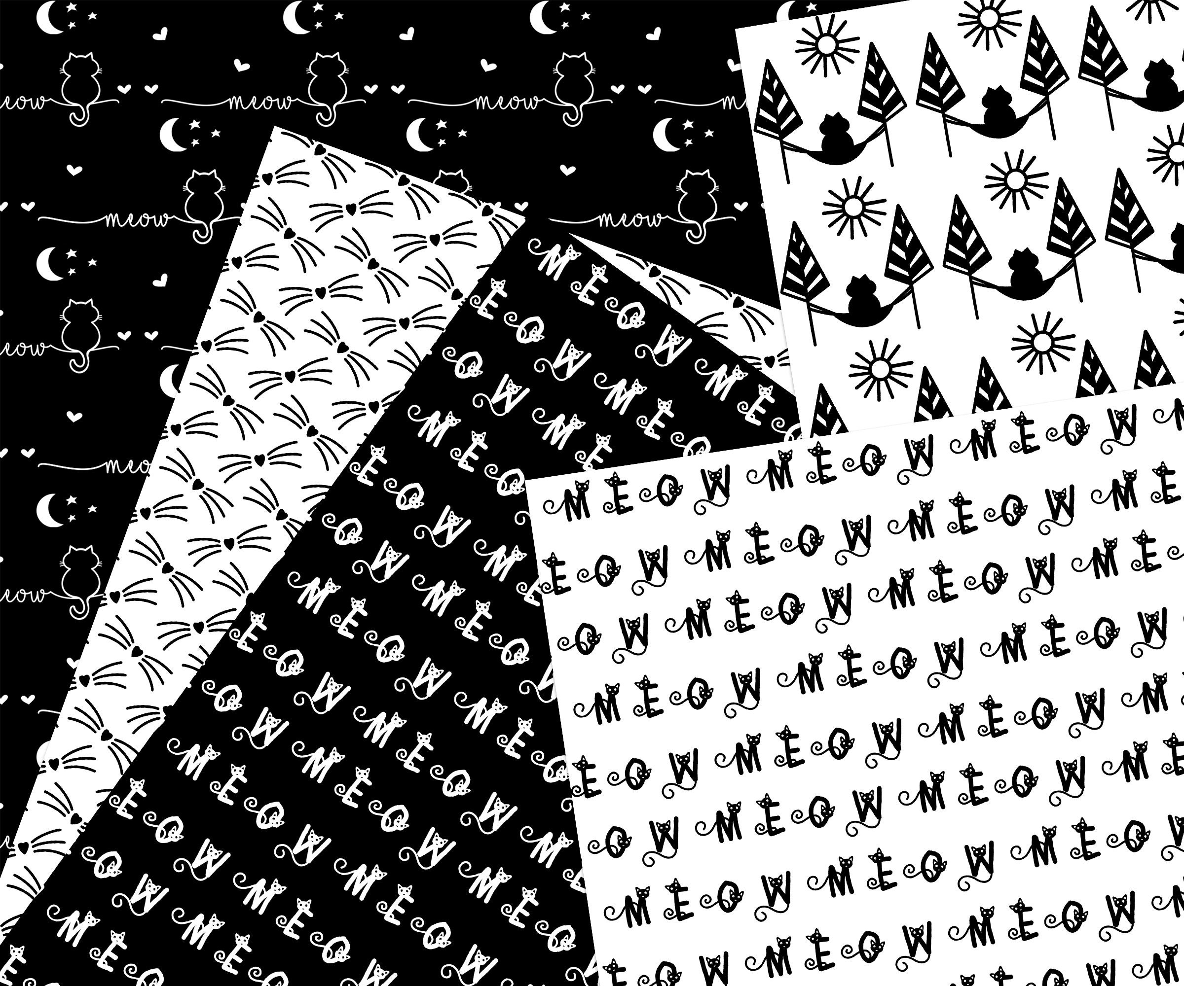 Cat Digital Paper Seamless Pattern Cat Paws Kitty Cats Black White ...