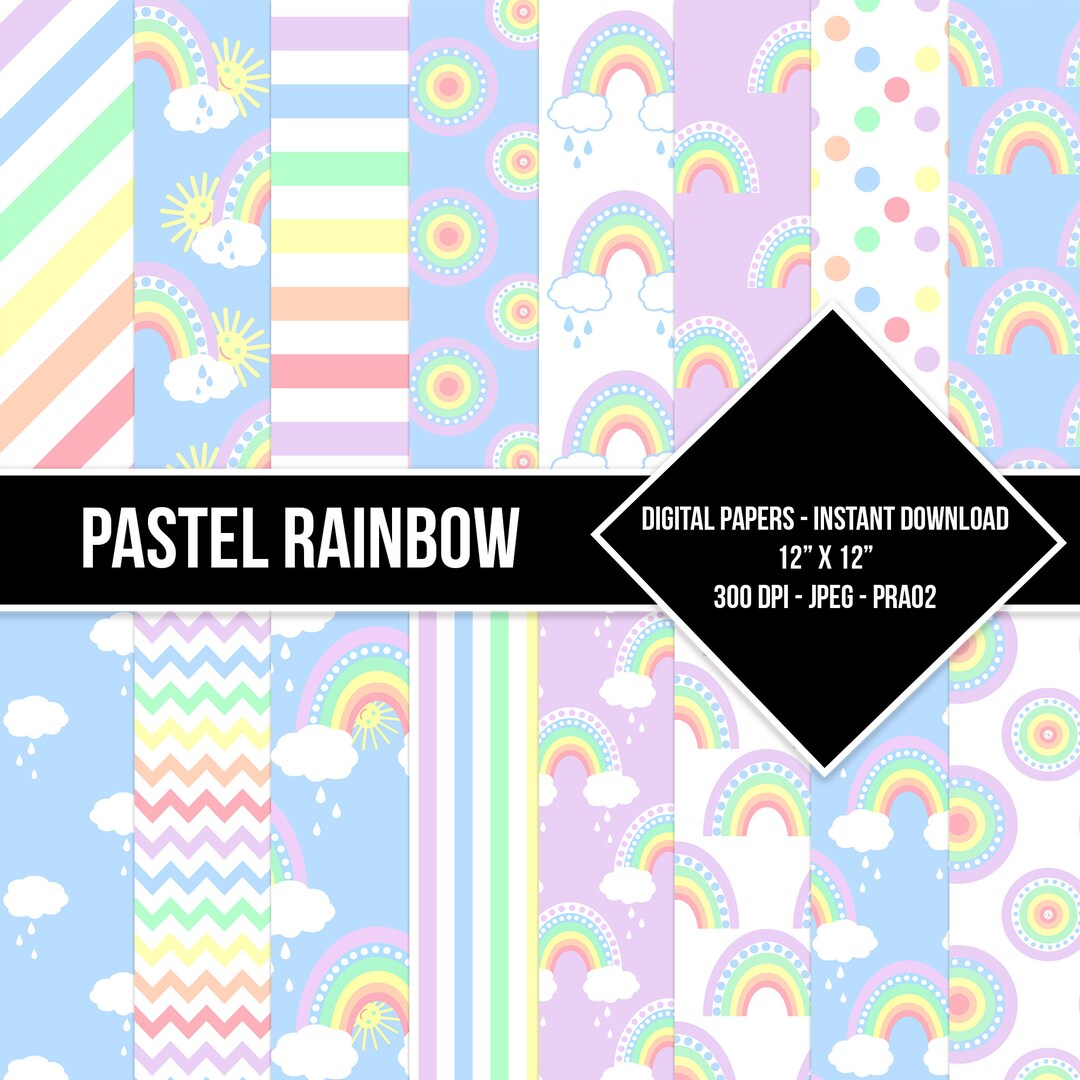 Pastel Rainbow Digital Paper Set Pastel Colors Rainbow Lines - Etsy