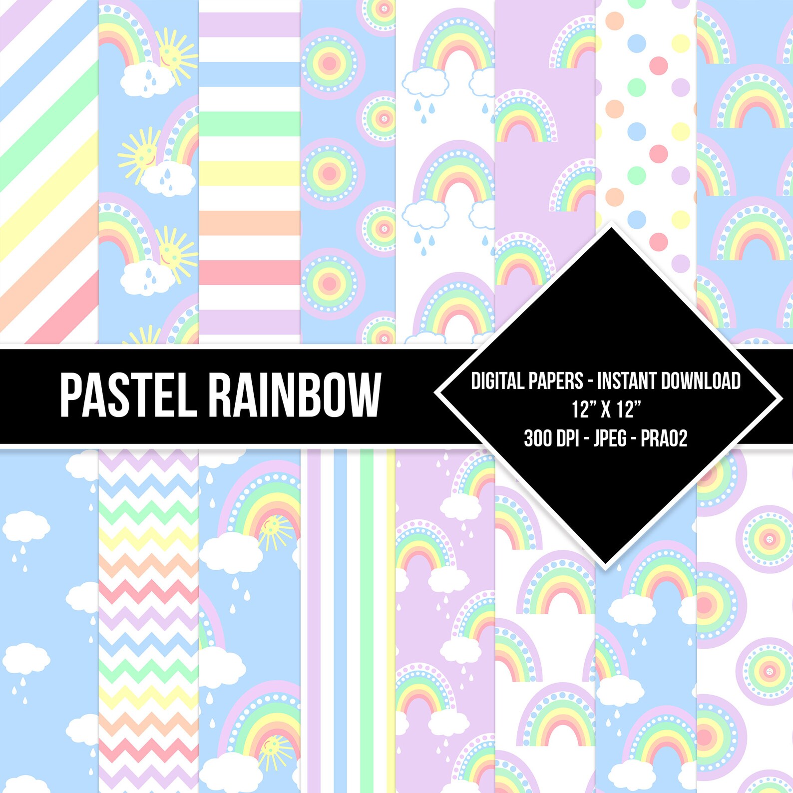 Pastel Rainbow Digital Paper Set Pastel Colors Rainbow Lines - Etsy UK