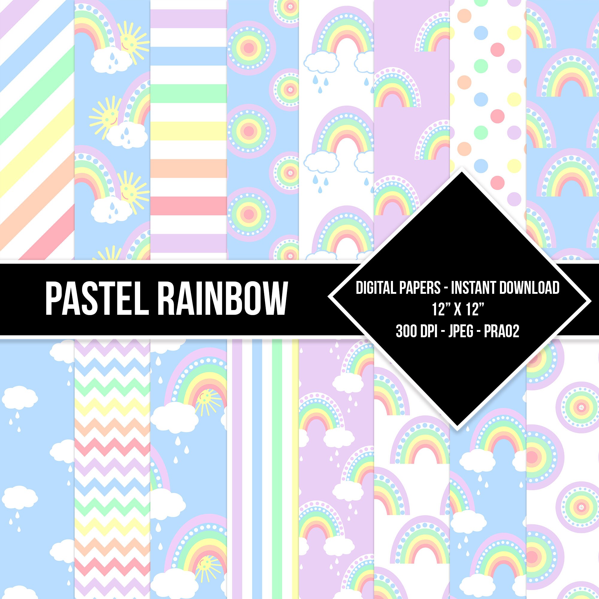 Pastel Rainbow Digital Paper Set Pastel Colors Rainbow Lines - Etsy UK