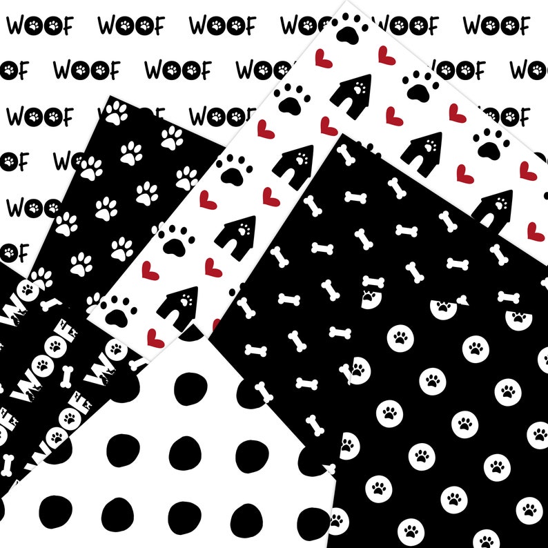 Paw Prints Digital Paper Pack Puppy Dog Seamless Pattern Black Red ...