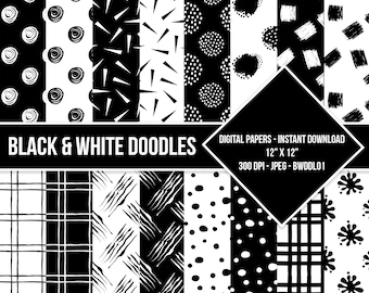 Digital Papers Black & White Digital Paper Hand Drawn - Etsy