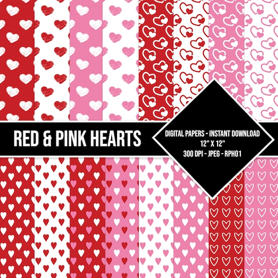 Heart Digital Paper Seamless Pattern Love Digital Papers Red - Etsy