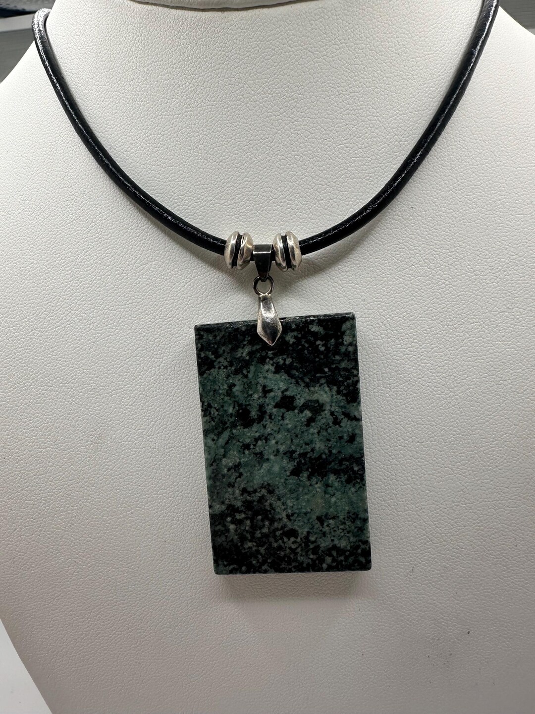 Black Jasper Agate Pendant Necklace: Rectangle Stone, Leather Cord - Etsy
