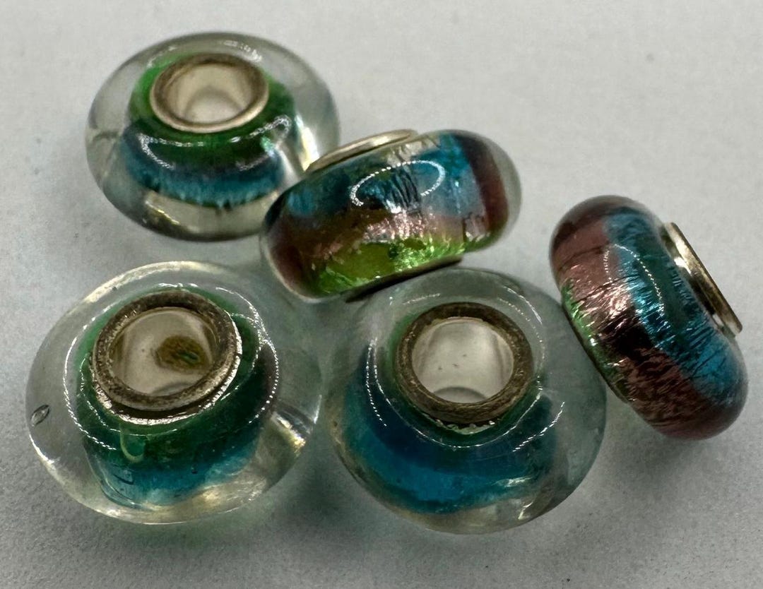Handmade Resin Euro Beads, Striped Beads With Blue, Purple and Green ...