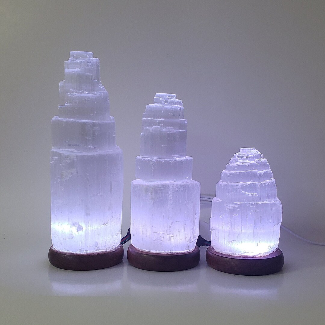 Selenite Tower USB Lamp, Selenite Crystals, Cool White Light LED ...