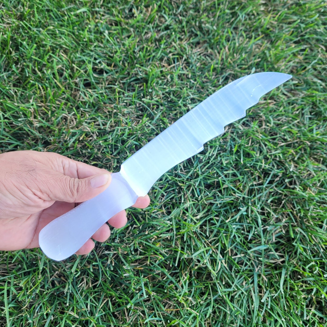 White Selenite Knife, Polished and Carved Blade Decor, Hand Made ...