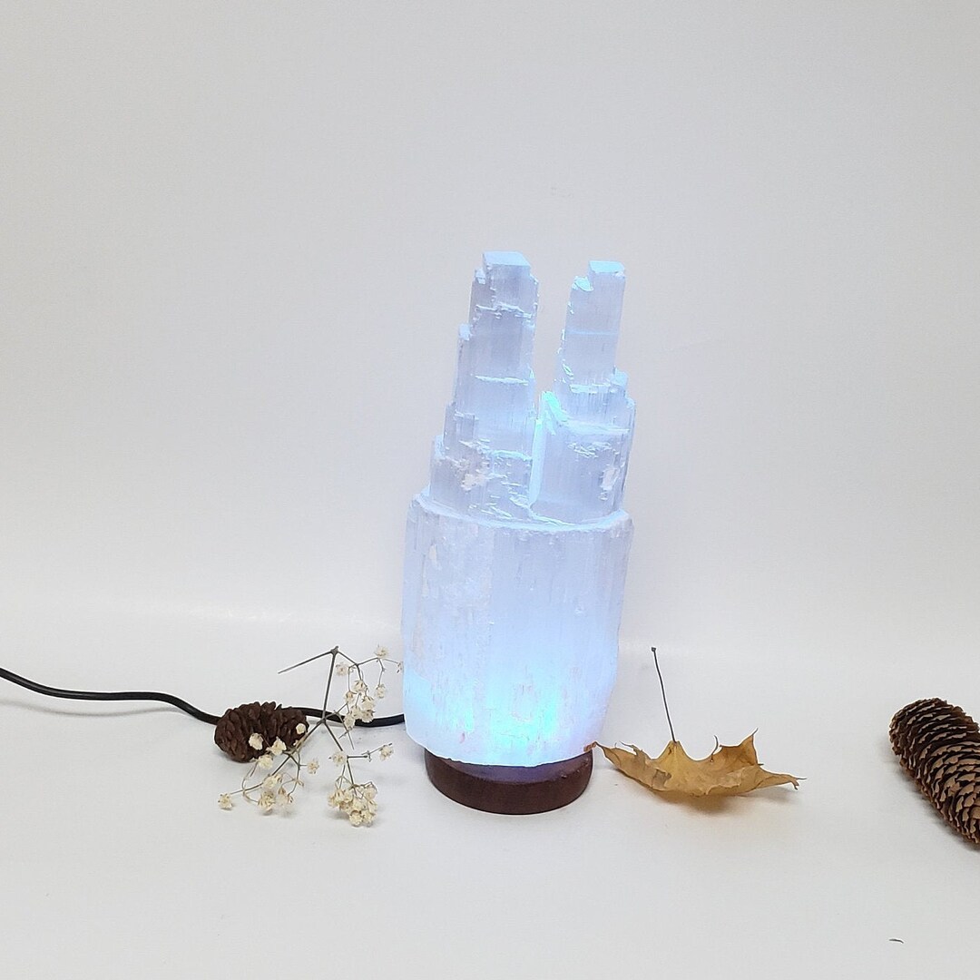Selenite Lamp Twin Tower USB | Moroccan Selenite Crystals | Multi Color ...