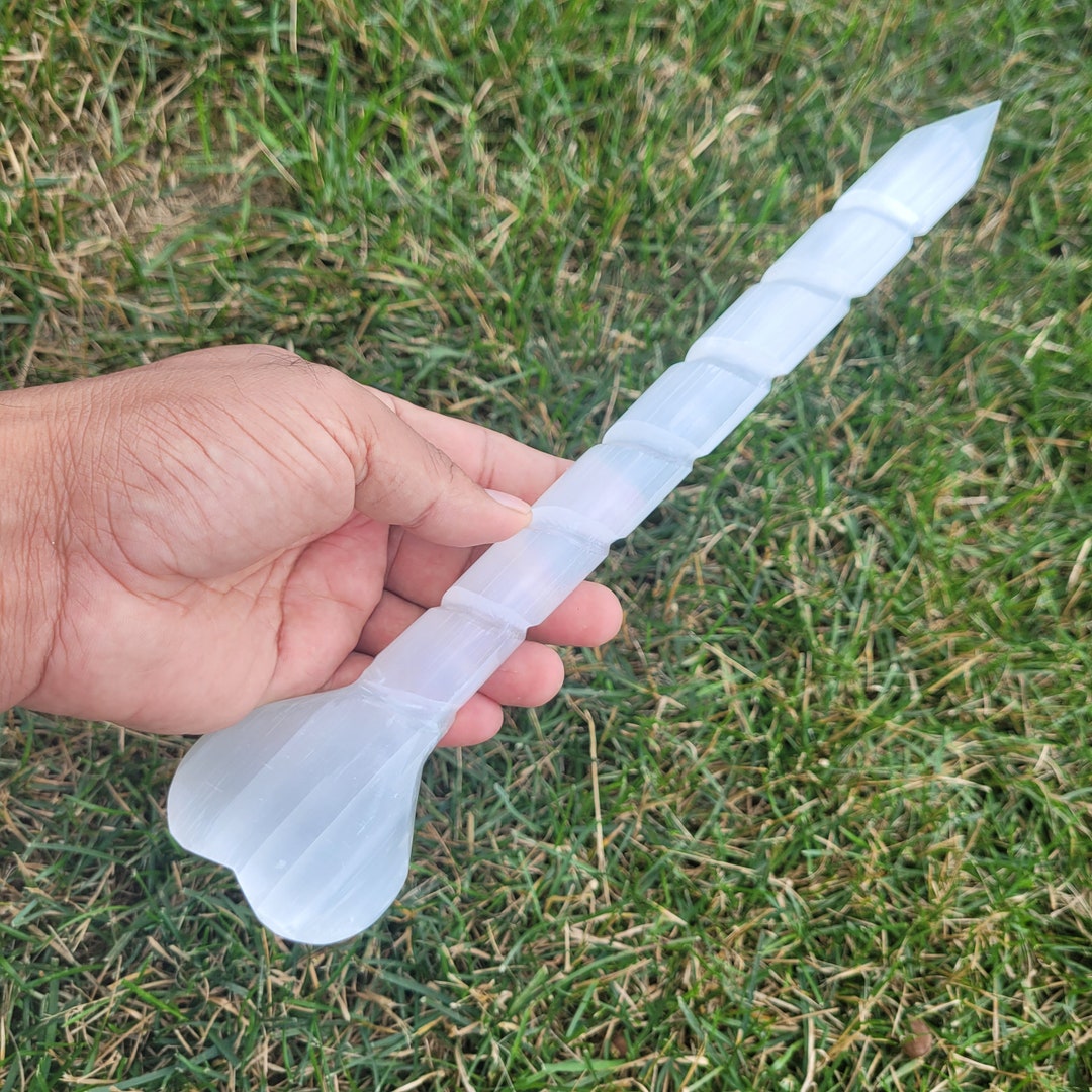 Selenite Massage Wand XL , Selenite Spiral Wand , Polished Satin Spar ...
