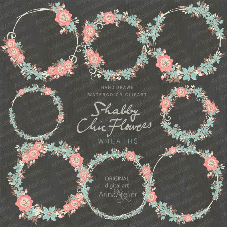 Shabby Chic Flowers WREATHS - Chalkboard - Card Template and Digital ...