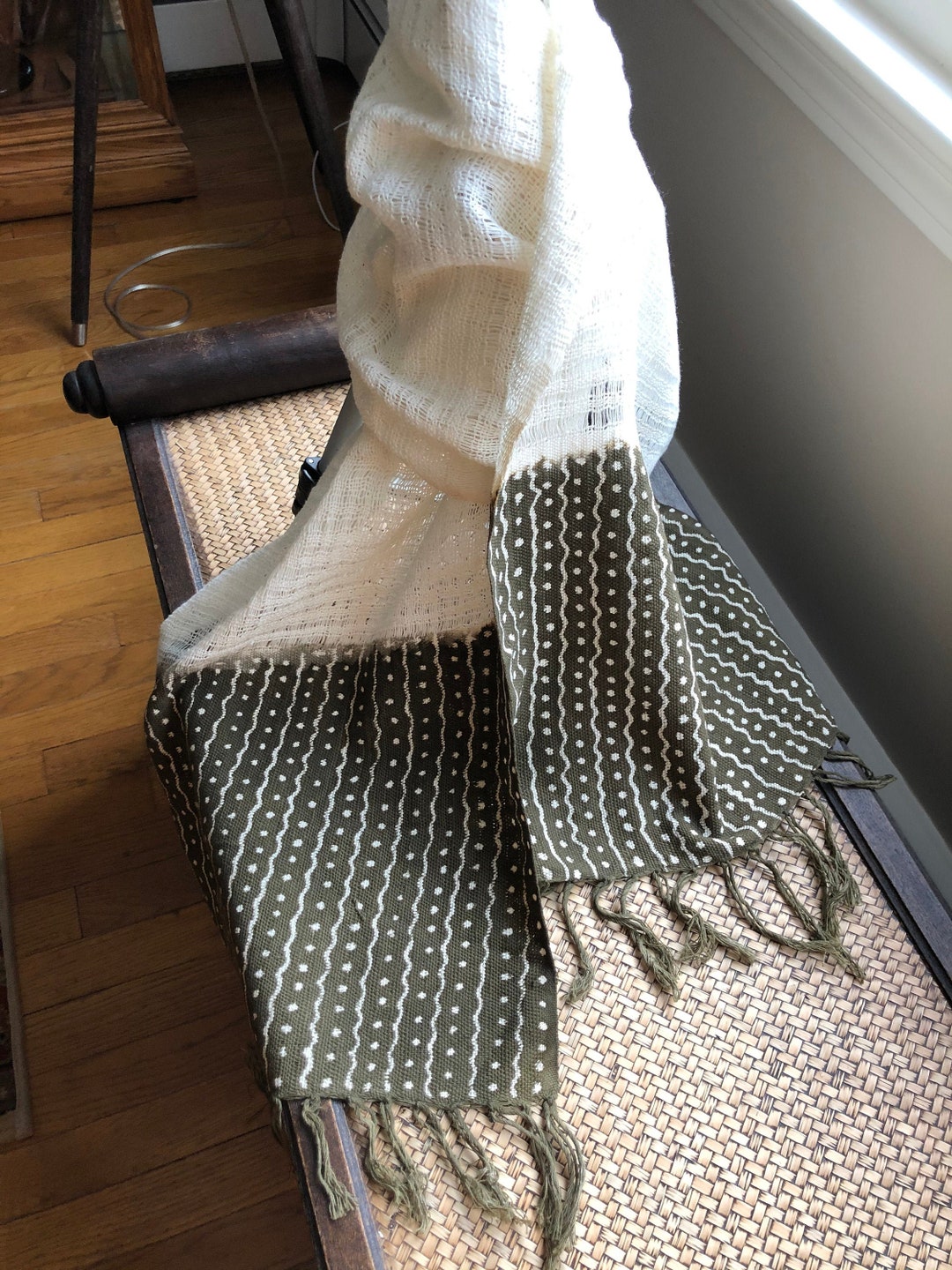 Cream Scarf Loosely Woven Cotton Hand-dyed in Olive With - Etsy