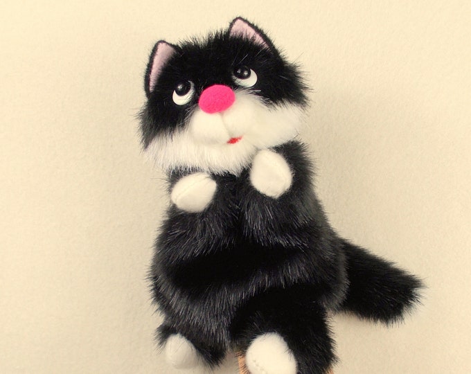 Little Furry Black Cat Hand Puppet for Little Hand. Puppet Theater ...