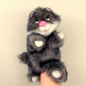 Fluffy Cat Hand Puppet. Gray Cat Puppet for Children's Home Theater ...