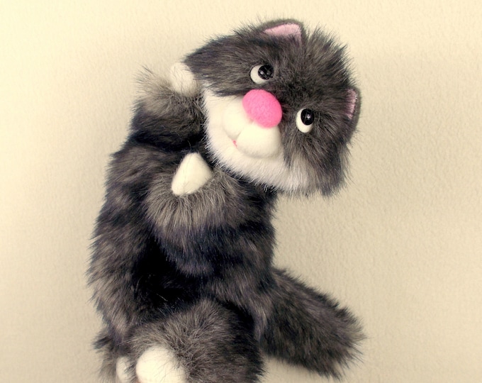 Fluffy Cat Hand Puppet. Gray Cat Puppet for Children's Home Theater ...