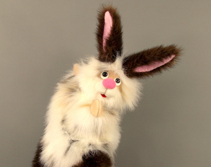 Spotted Rabbit With Dark Paws and Ears Hand Puppet. Marionette Rabbit ...