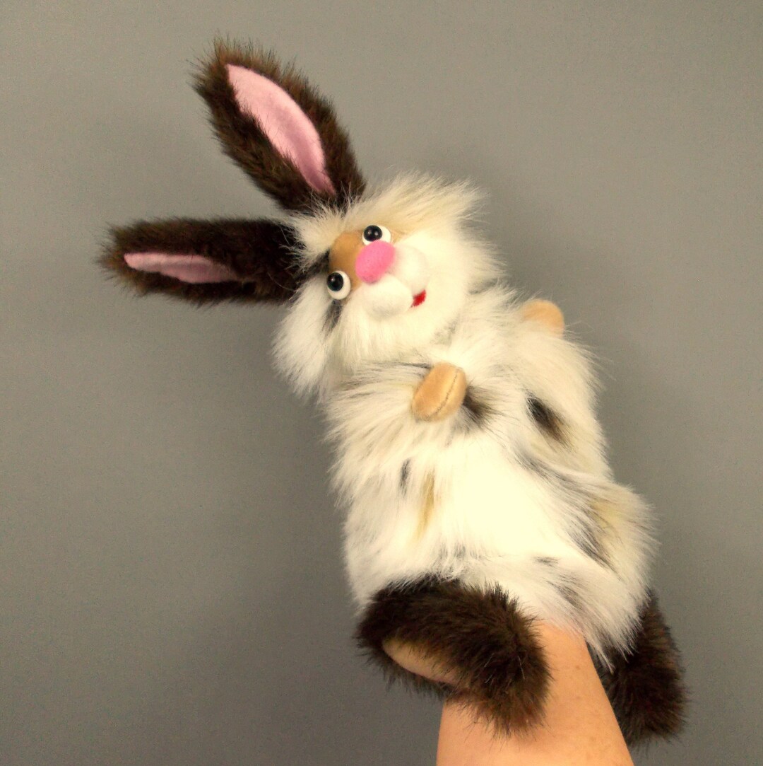Spotted Rabbit With Dark Paws and Ears Hand Puppet. Marionette - Etsy