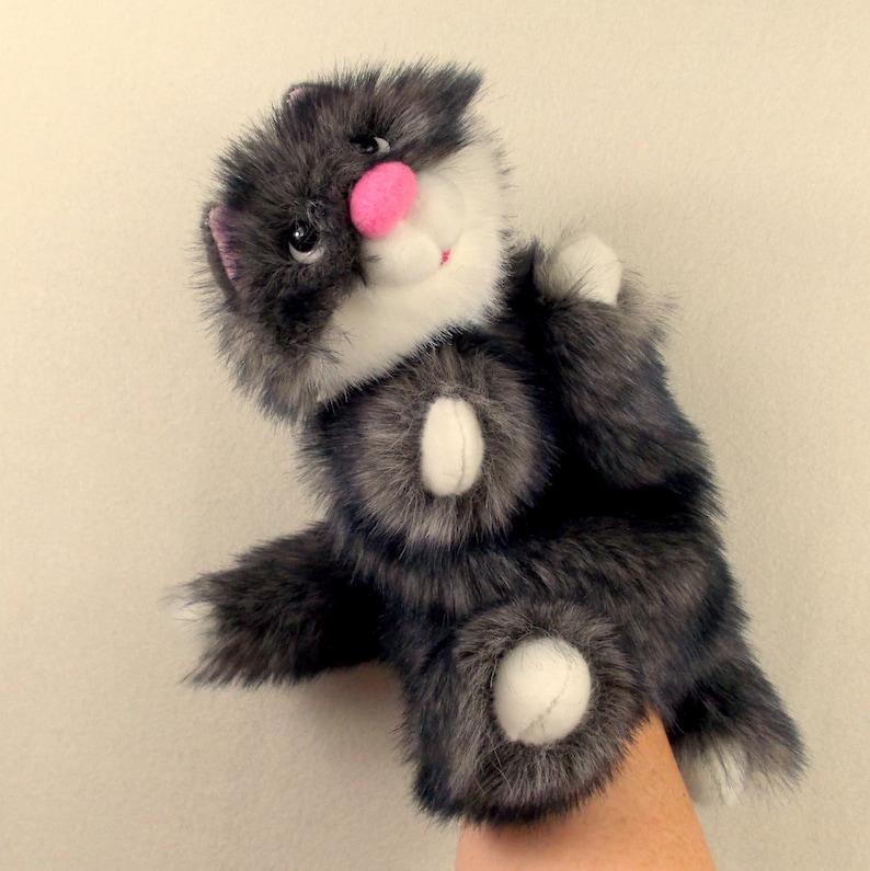 Fluffy Cat Hand Puppet. Gray Cat Puppet for Children's - Etsy