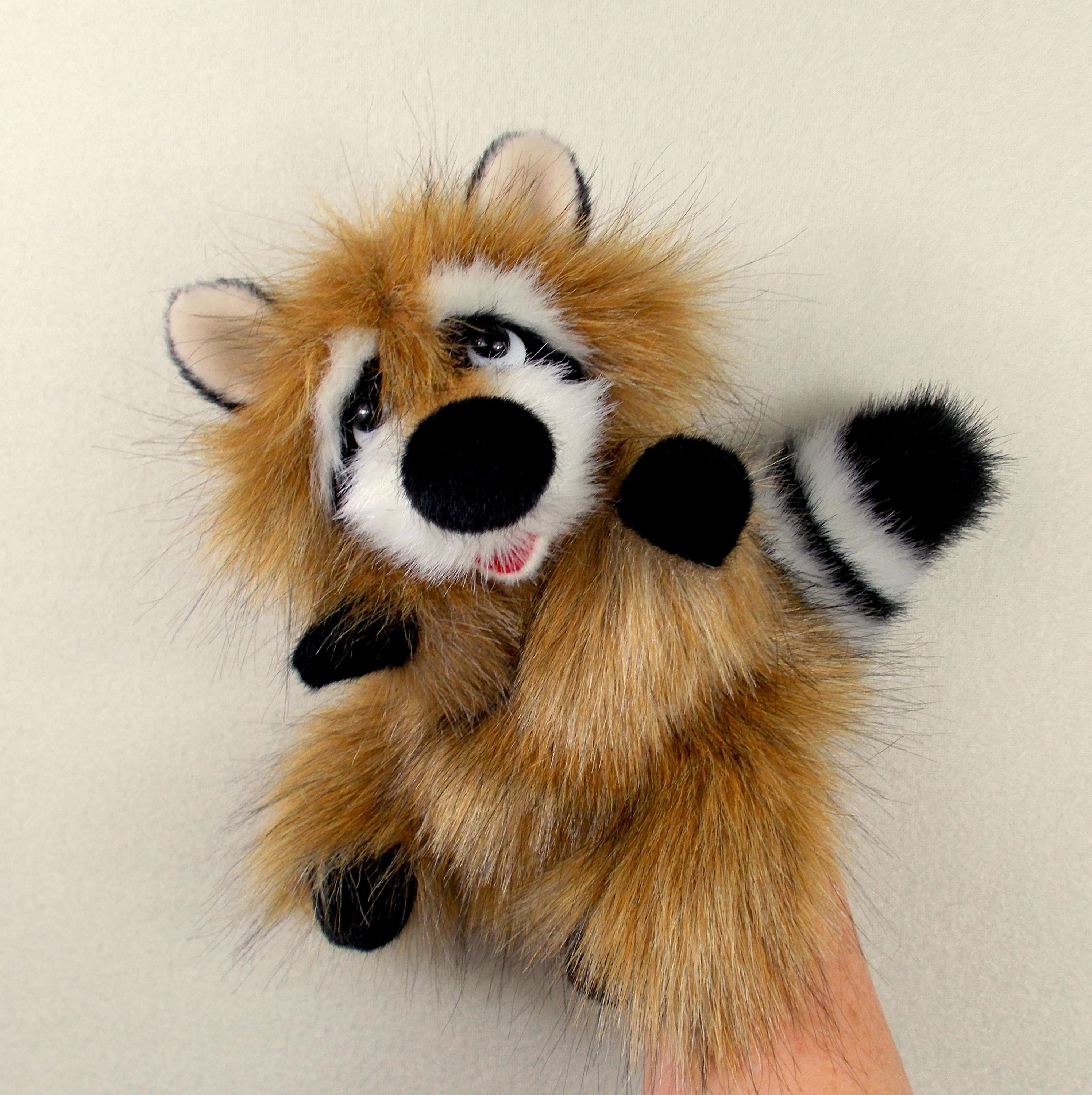 Baby Red Golden Raccoon for Small Hand. Hand Puppet for Home Theater ...