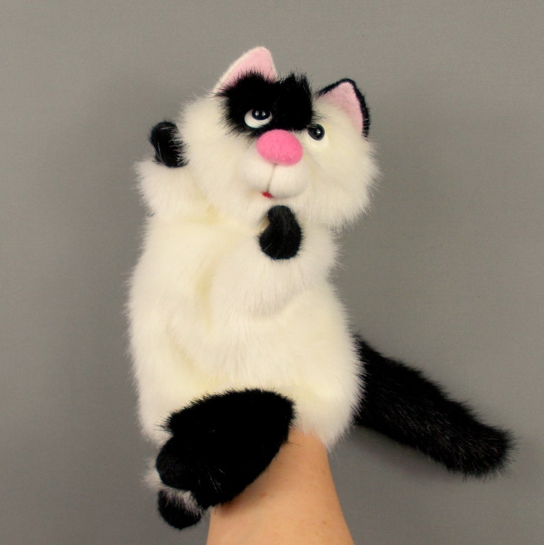 White Black Cat Hand Puppet for Home Theater. Puppet - Etsy
