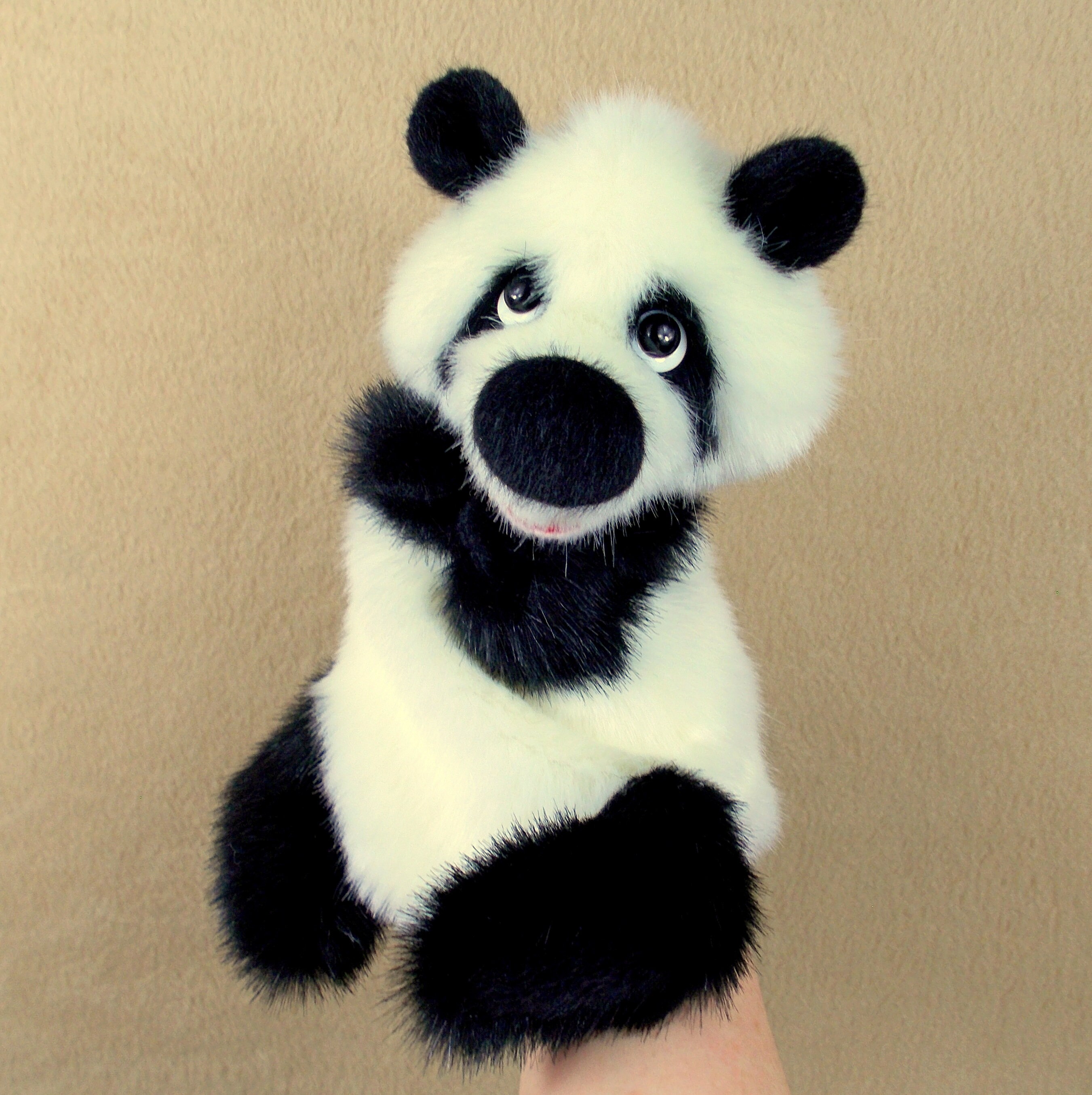 Panda hand puppet for children's theater. Animal fur toy. | Etsy