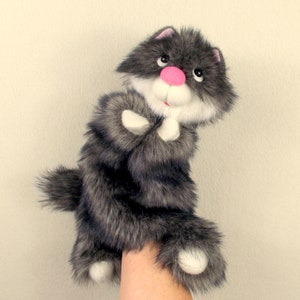 Fluffy Cat Hand Puppet. Gray Cat Puppet for Children's Home Theater ...