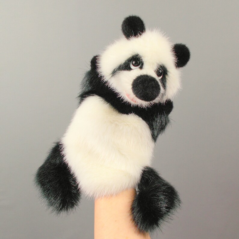 Panda hand puppet for children's theater. Animal fur toy. | Etsy