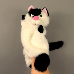 White - Black Cat Hand Puppet for Home Theater. Puppet Glove Funny Cat ...