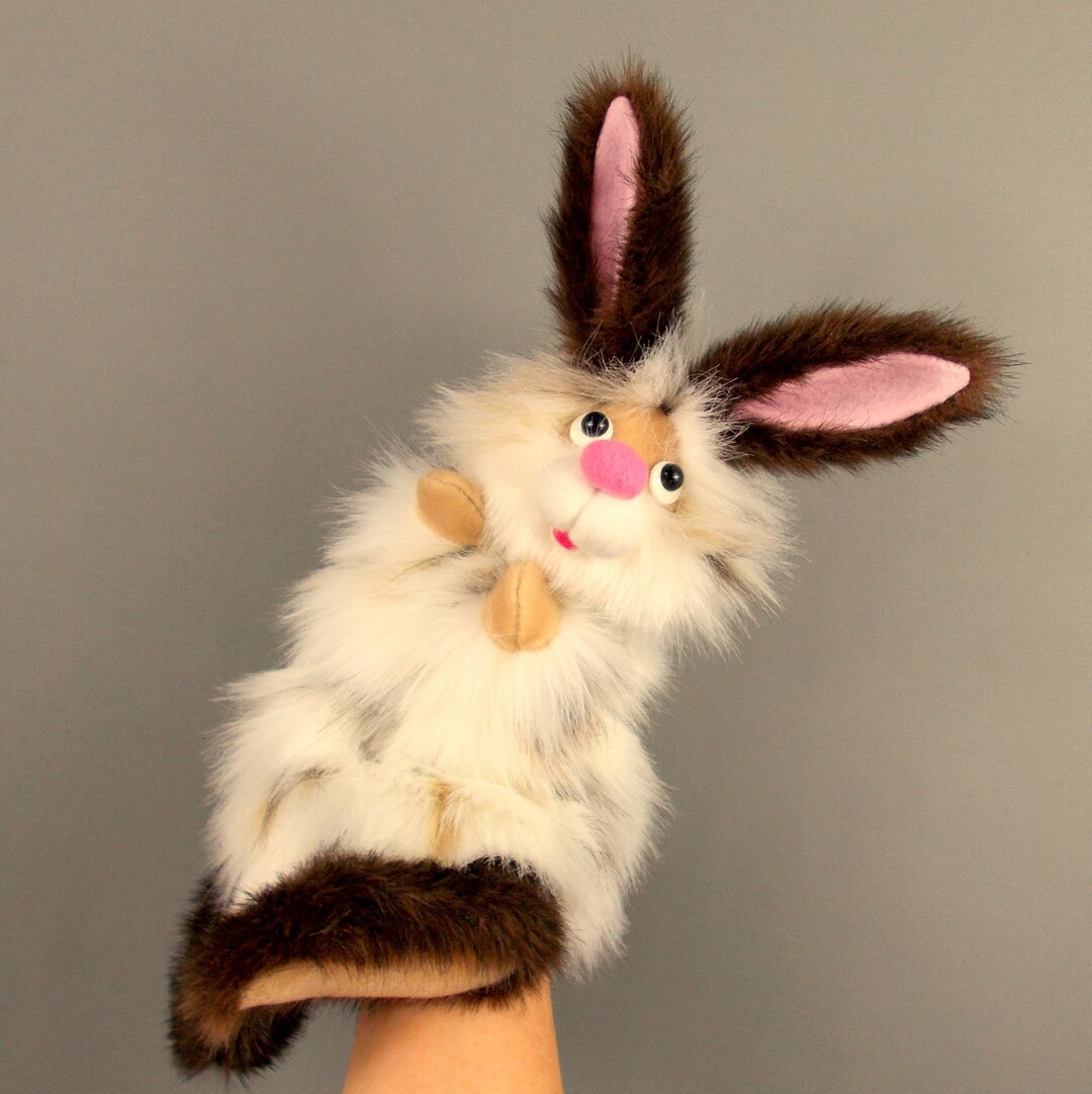 Spotted Rabbit With Dark Paws and Ears Hand Puppet. Marionette - Etsy