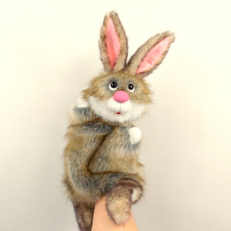 Rabbit plush puppet. Hare reddish gray hand puppet for home | Etsy