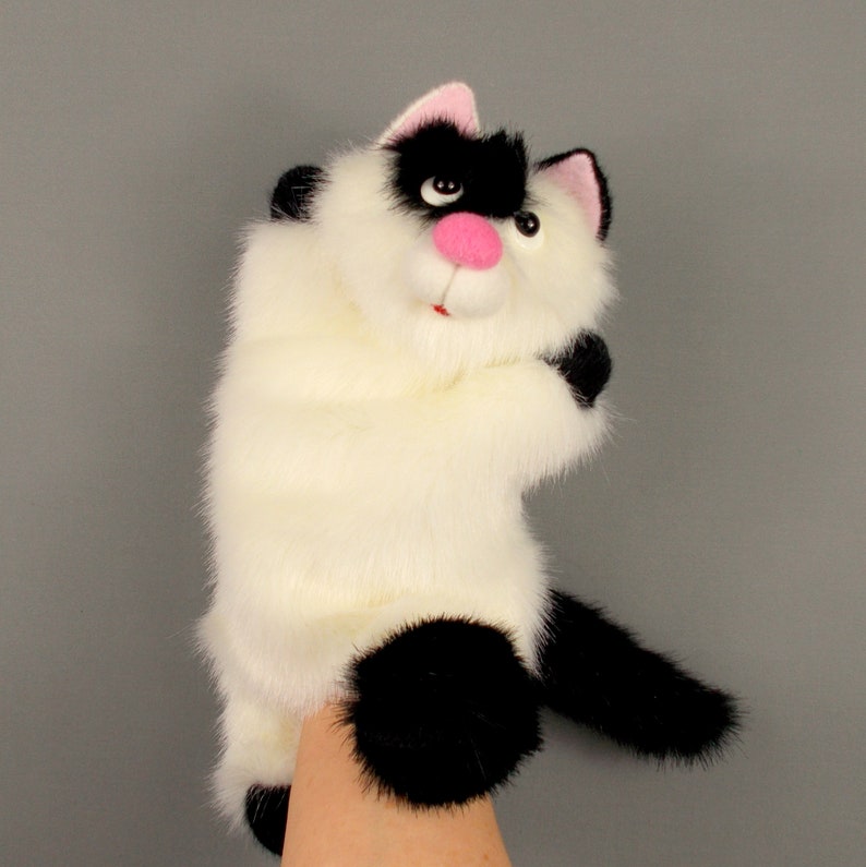 White Black Cat Hand Puppet for Home Theater. Puppet - Etsy